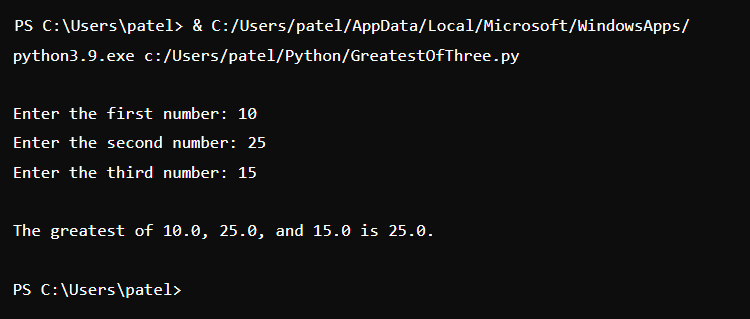 Python Program To Find The Greatest Of Three Numbers Coding Connect 1007